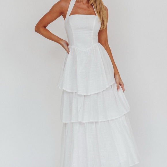 Selfie Leslie | Dresses | Selfie Leslie White Tiered Halter Maxi Dress ...